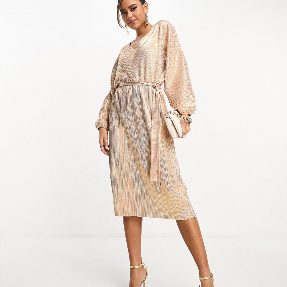 French Connection Belted Midi Dress With Balloon Slee… - Gem